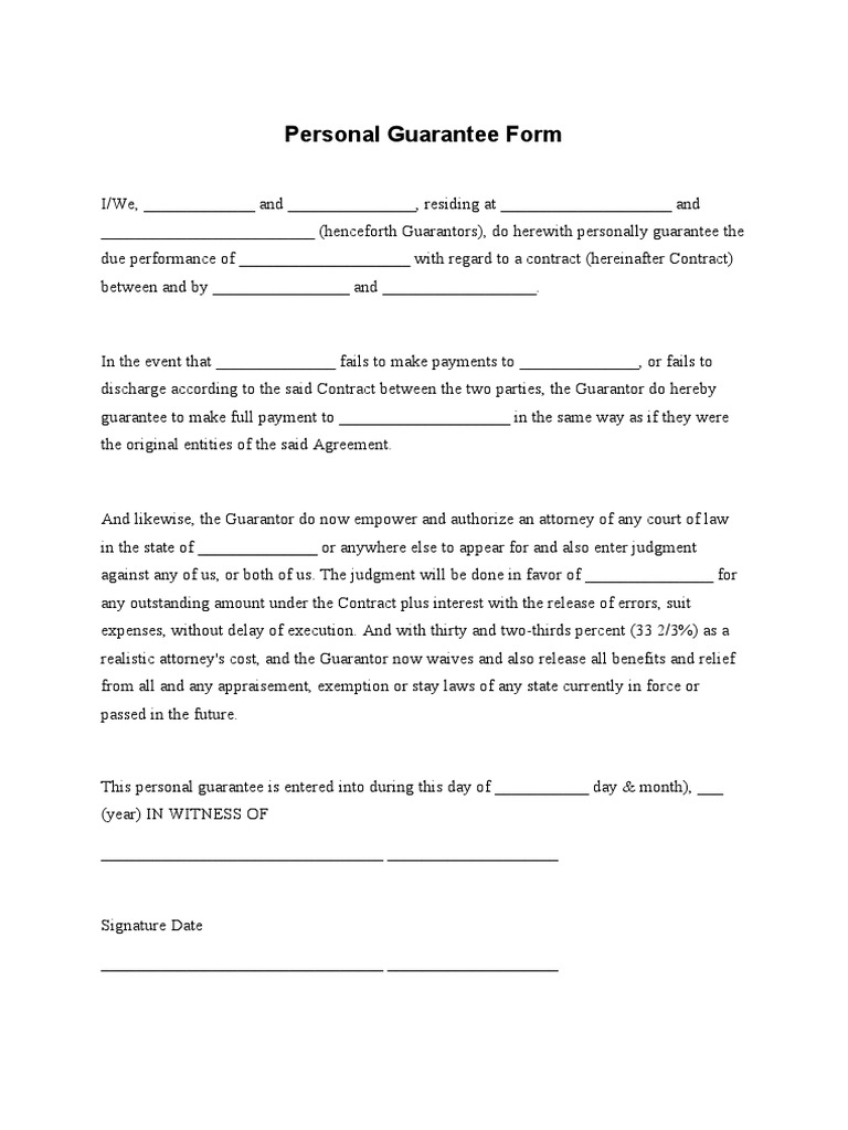 Personal Guarantee Form 01 | PDF
