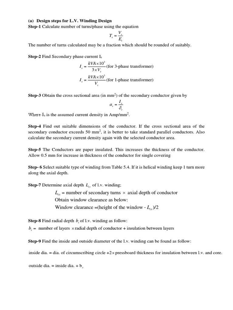 Design Steps of LV HV Winding | PDF | Transformer | Electric Power