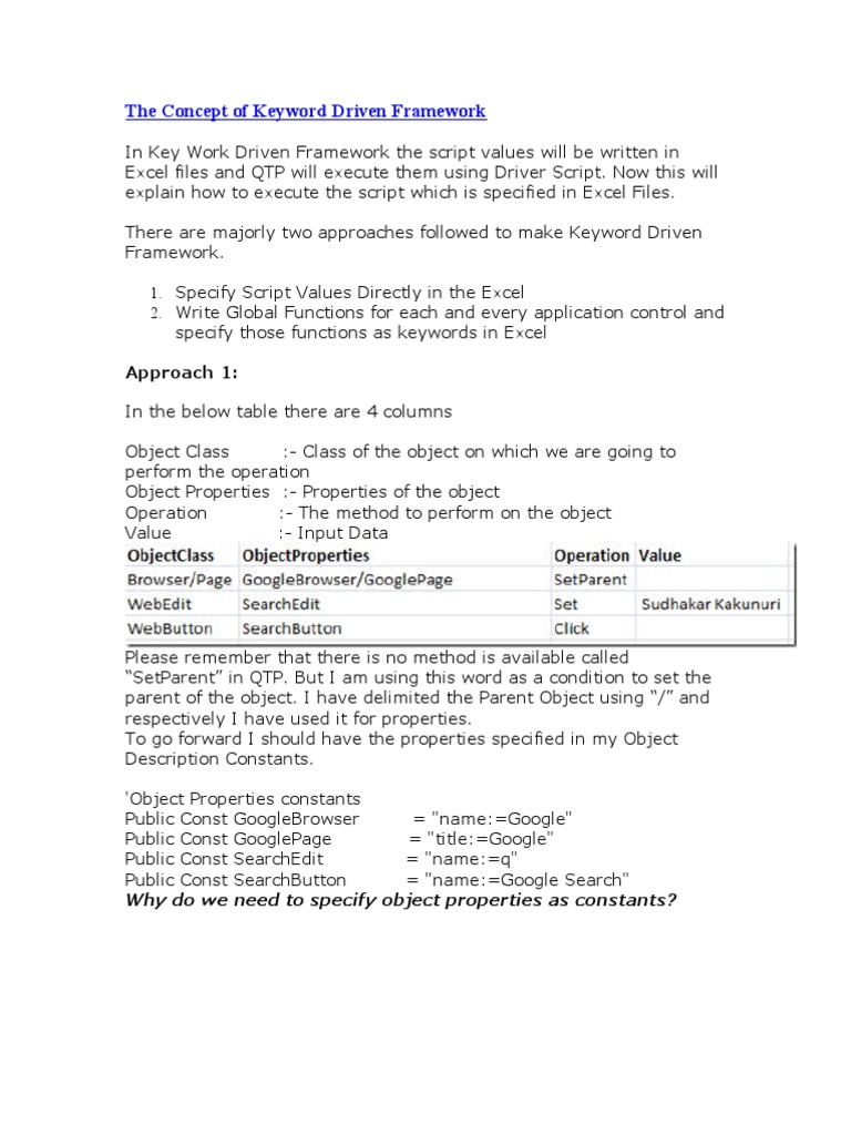 The Concept Of Keyword Driven Framework Pdf Object Computer