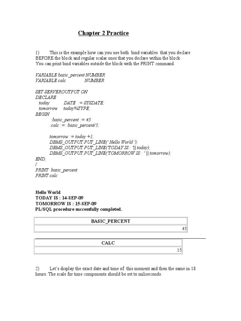 Demonstrating the Use of Variables, Datetime Functions, and SQL Queries in PL/SQL | PDF | Pl/Sql ...