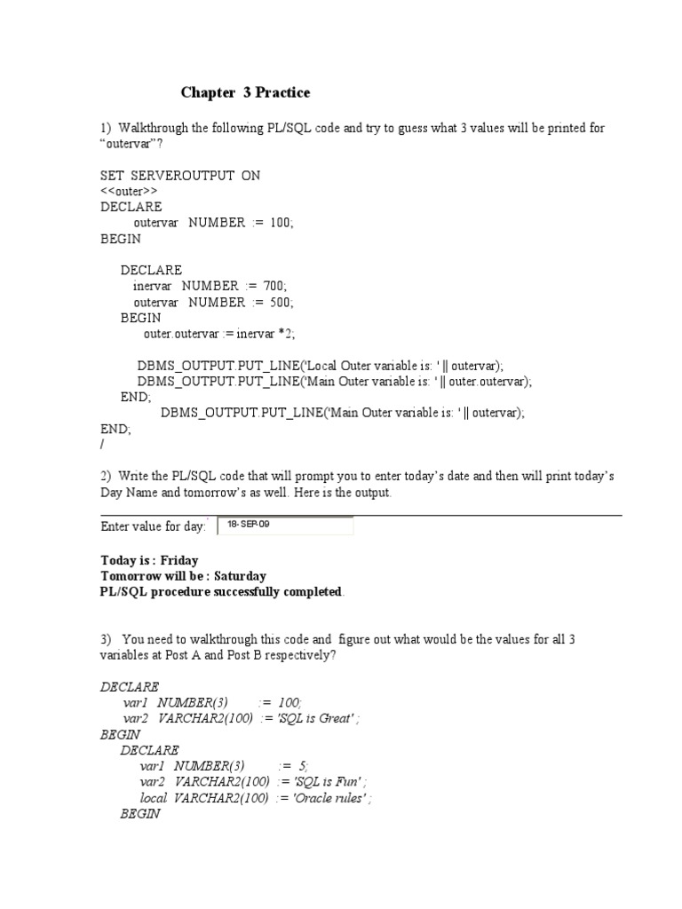 Analyzing Pl Sql Code Samples And Walking Through Examples Pdf Pl Sql Data Management Software