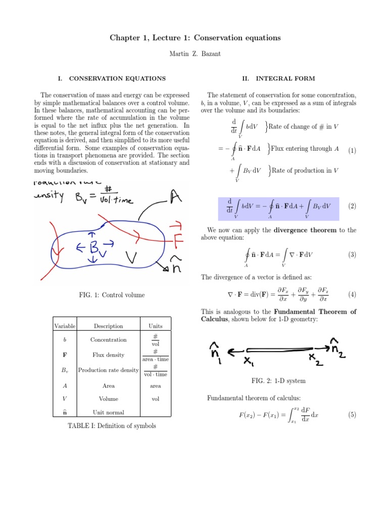 Conservation Equations Overview | PDF | Diffusion | Integral