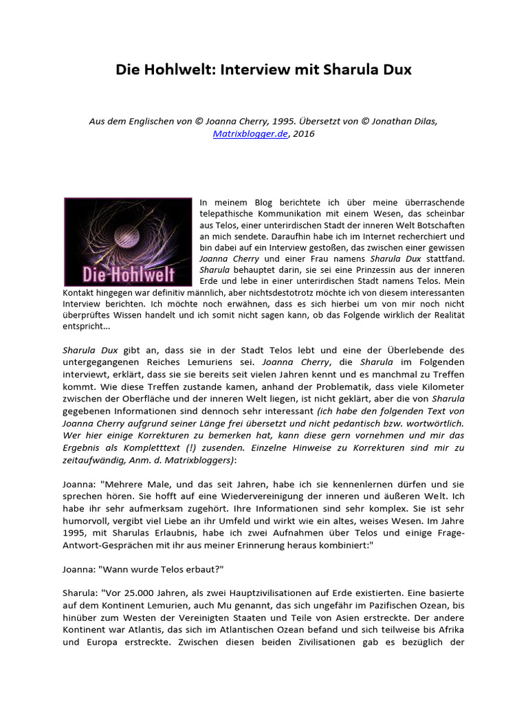 Die Hohlwelt - Interview Mit Sharula Dux - Jonathan Dilas | PDF