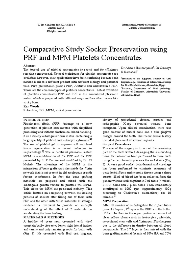 Comparative Study Socket Preservation Using PRF and MPM Platelets ...