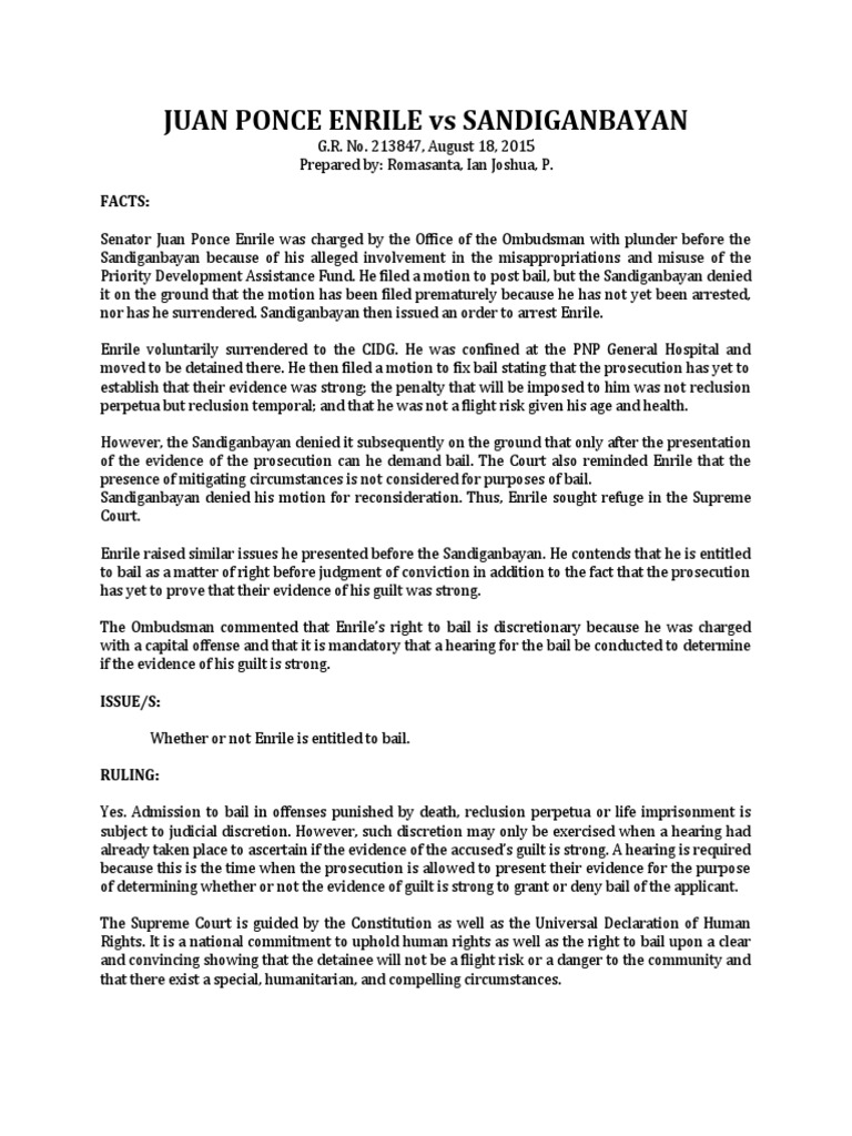 Enrile vs. Sandiganbayan | PDF | Bail | Judiciaries Enrile vs. Sandiganbayan | PDF | Bail | Judiciaries