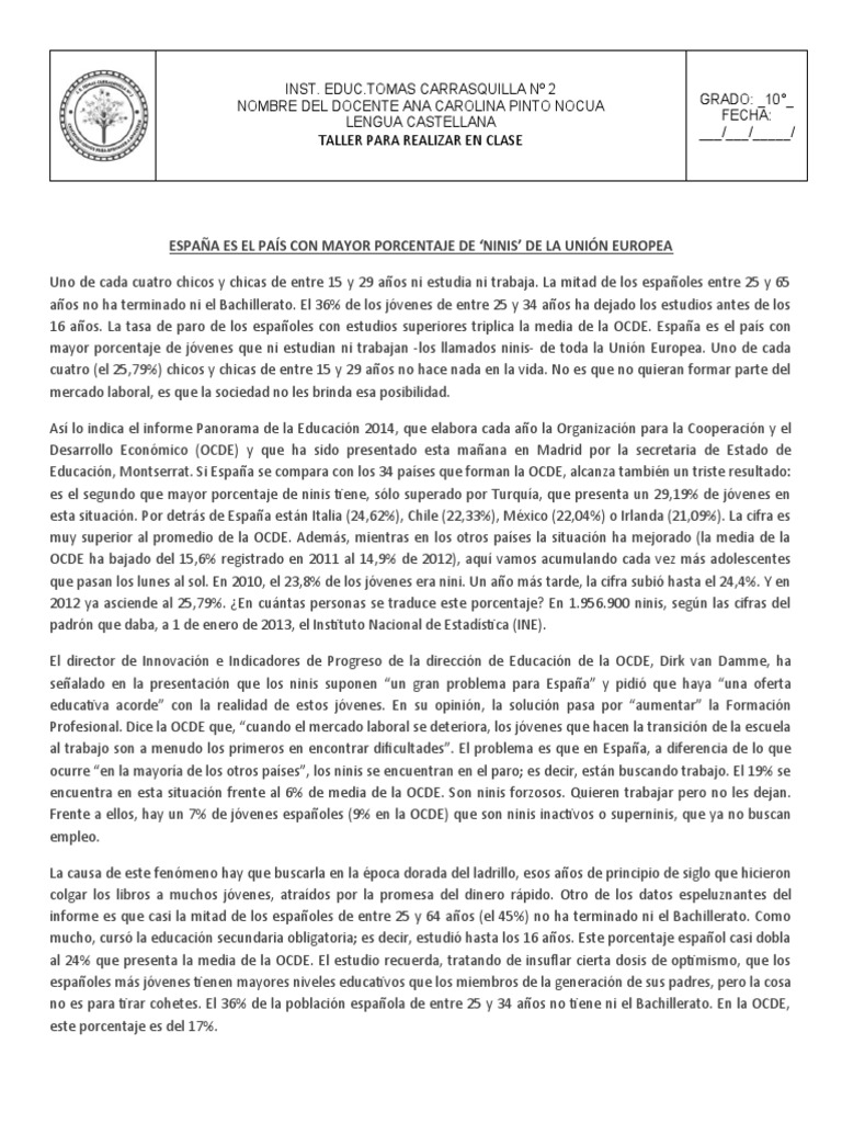 España y el Problema de los 'Ninis' | PDF | Desempleo | Ciencias sociales