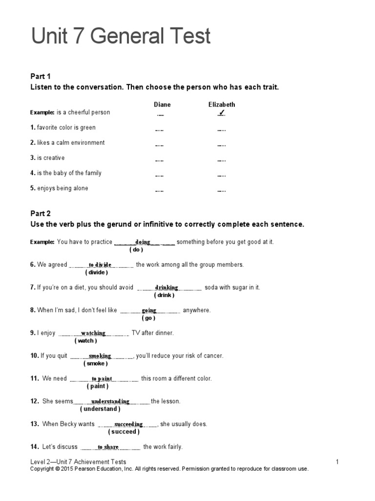 Unit 7 General Test: Listen To The Conversation. Then Choose The Person ...