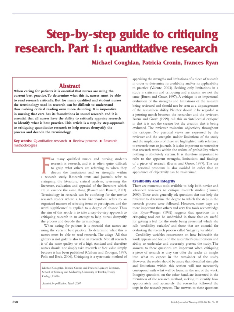 Step-By-Step Guide To Critiquing Research. Part 1: Quantitative ...