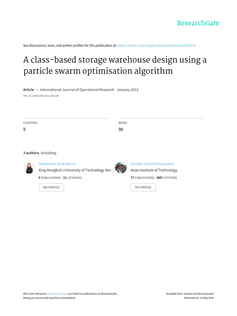 A Class-Based Storage Warehouse Design Using A Particle Swarm Optimisation Algorithm | PDF ...