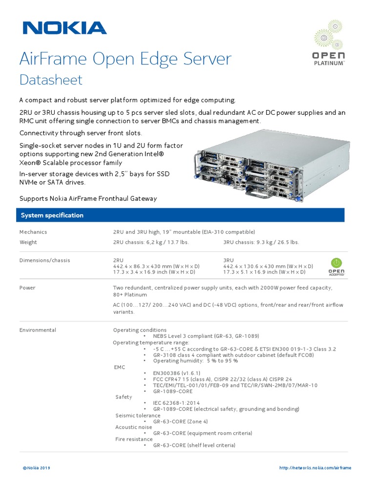 Nokia AirFrame Open Edge Server Datasheet EN PDF | Download Free PDF ...