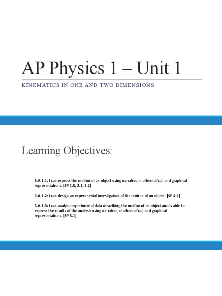 AP Physics 1 - Unit 1: Kinematics in One and Two Dimensions | Download ...
