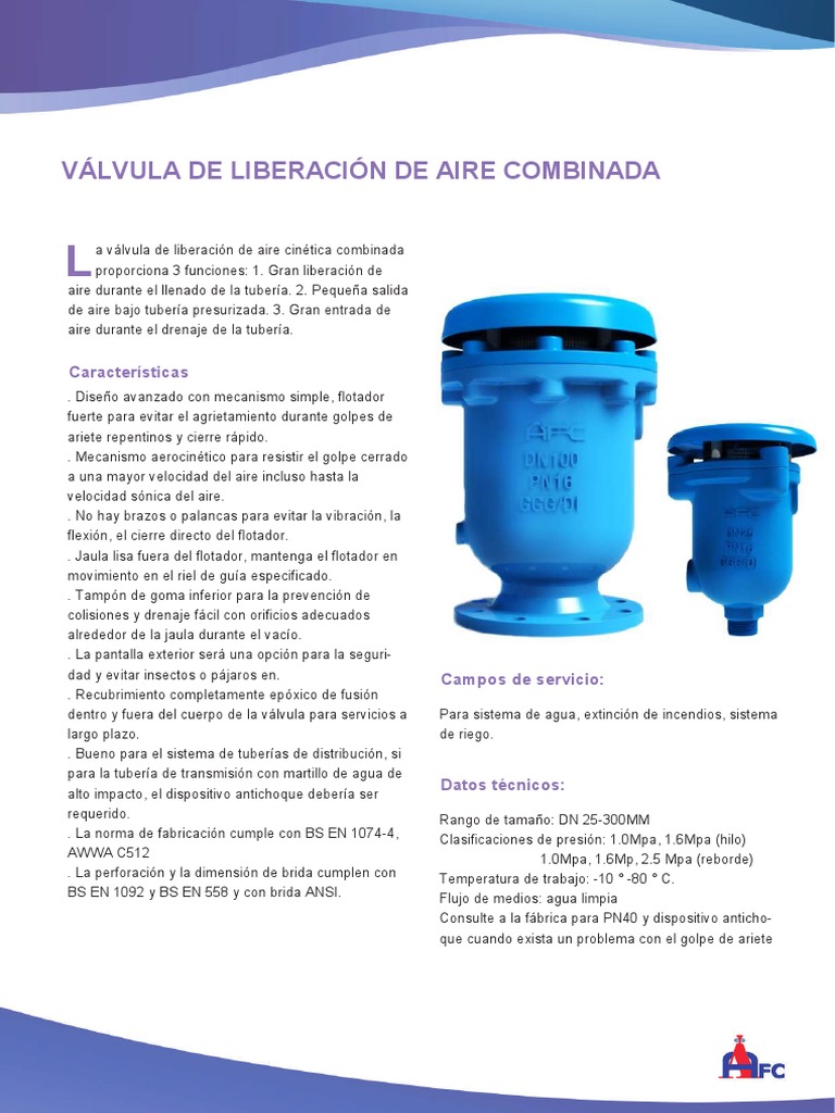 AFC Válvula de Liberación de Aire Combinada | PDF | Acero | Ingeniería de Edificación