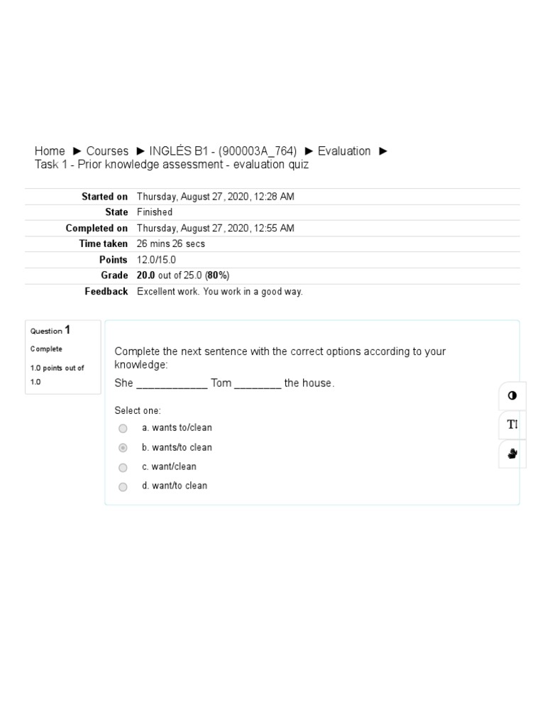Task 1 - Prior Knowledge Assessment - Evaluation Quiz | PDF | Teachers ...