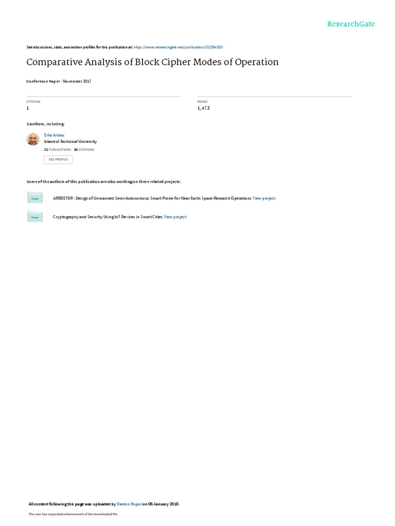 Comparative Analysis of Block Cipher Modes of Operation: November 2017 | PDF | Cryptography ...