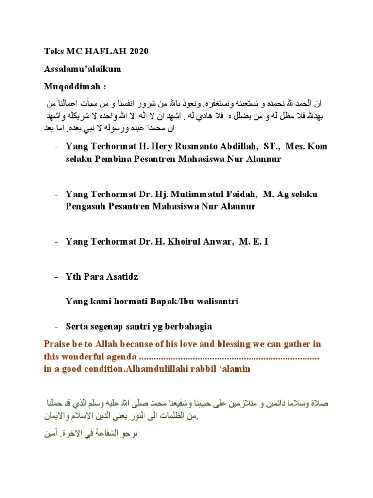 Teks MC Haflah 2020 | PDF | Perjalanan | Agama & Spiritualitas