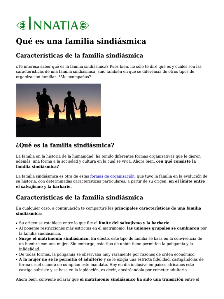 Familia sindiásmica: origen y características | PDF | Familia | Matrimonio