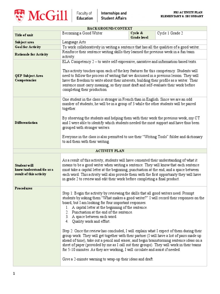 Edec 253 Andrew Letts Activity Plan | PDF | Phonics | Cognition