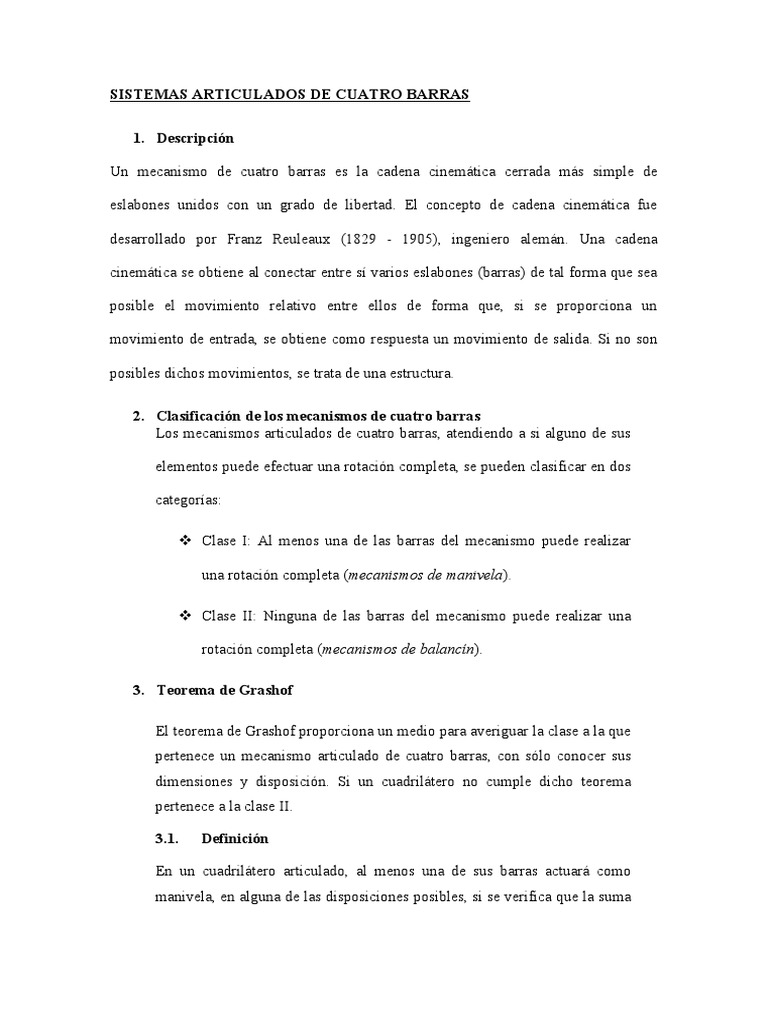 Sistemas Articulados de Cuatro Barras | PDF | Cinemática | Geometría euclidiana