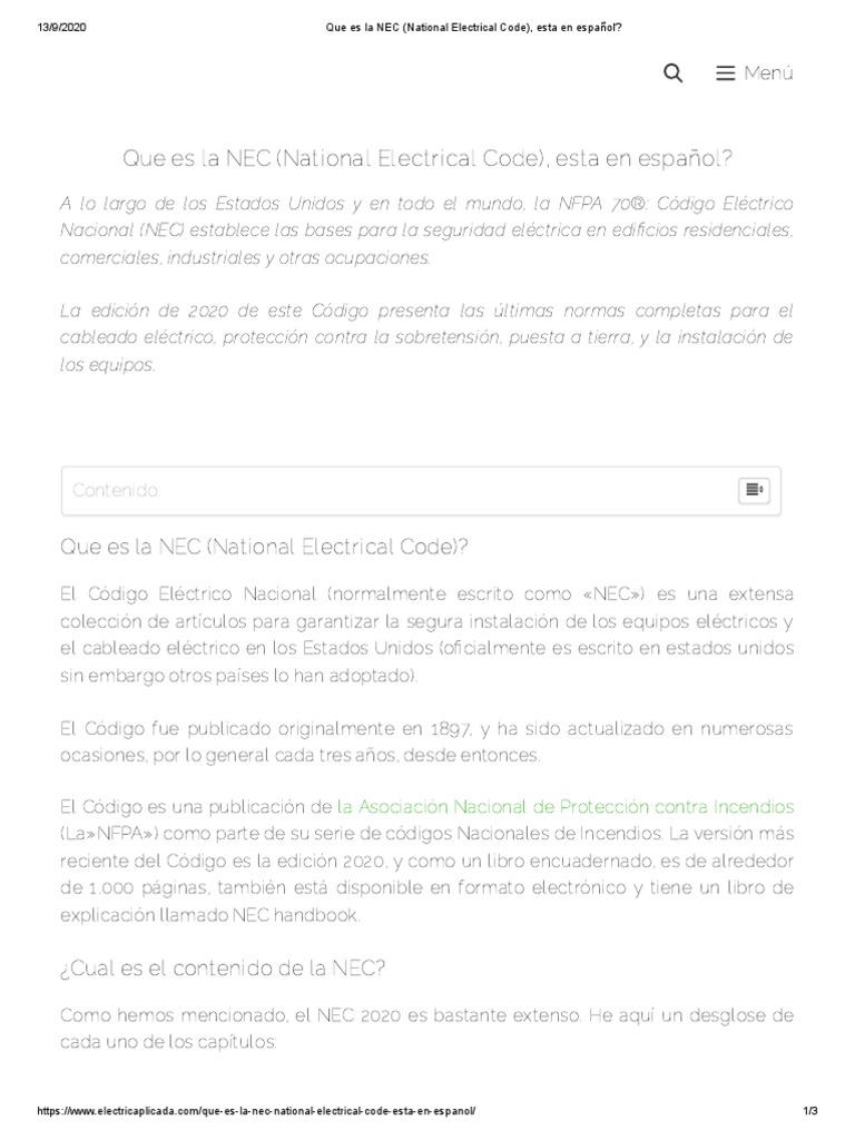 Que Es La NEC (National Electrical Code), Esta en Español | PDF ...