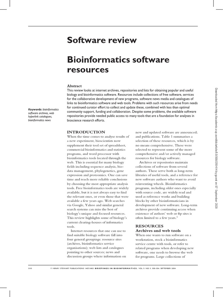 Software Review Bioinformatics Software Resources | PDF ...
