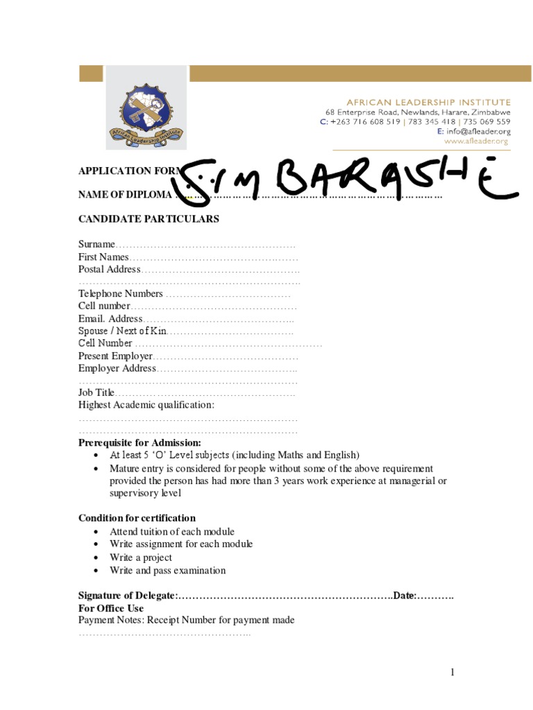 Application Form: NAME OF DIPLOMA | PDF