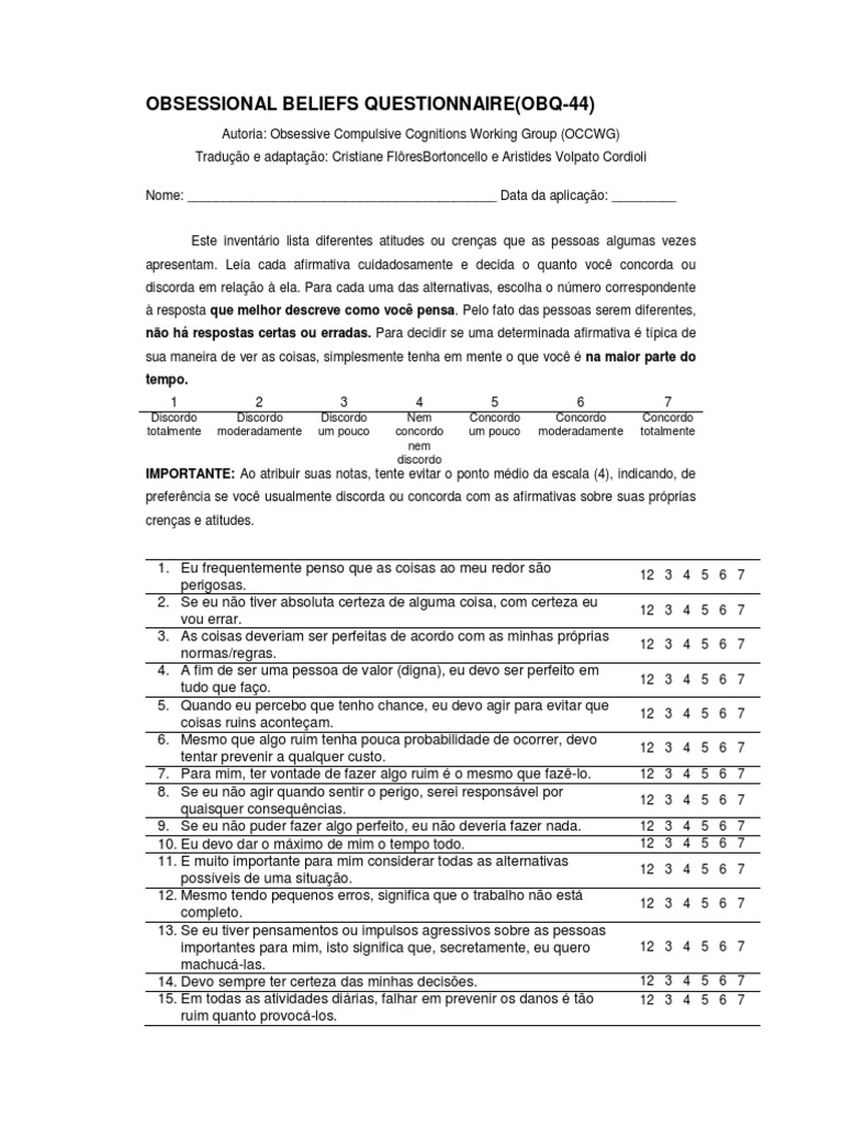 Questionário OBQ-44 - PDF | PDF
