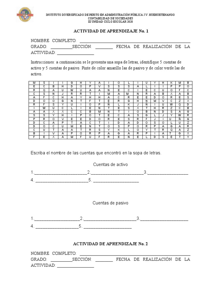 Compendio De Actividades Cuarto Perito Contador Seccion A Pdf