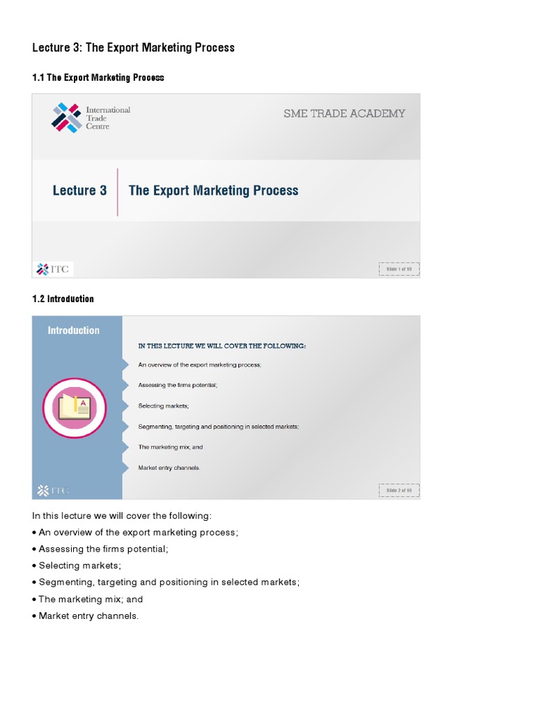 PDF Copy of Lecture 3 - The Export Marketing Process | PDF | Marketing ...