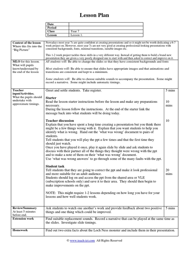 Lesson Plan: Date Period Class Lesson Context of The Lesson | PDF ...