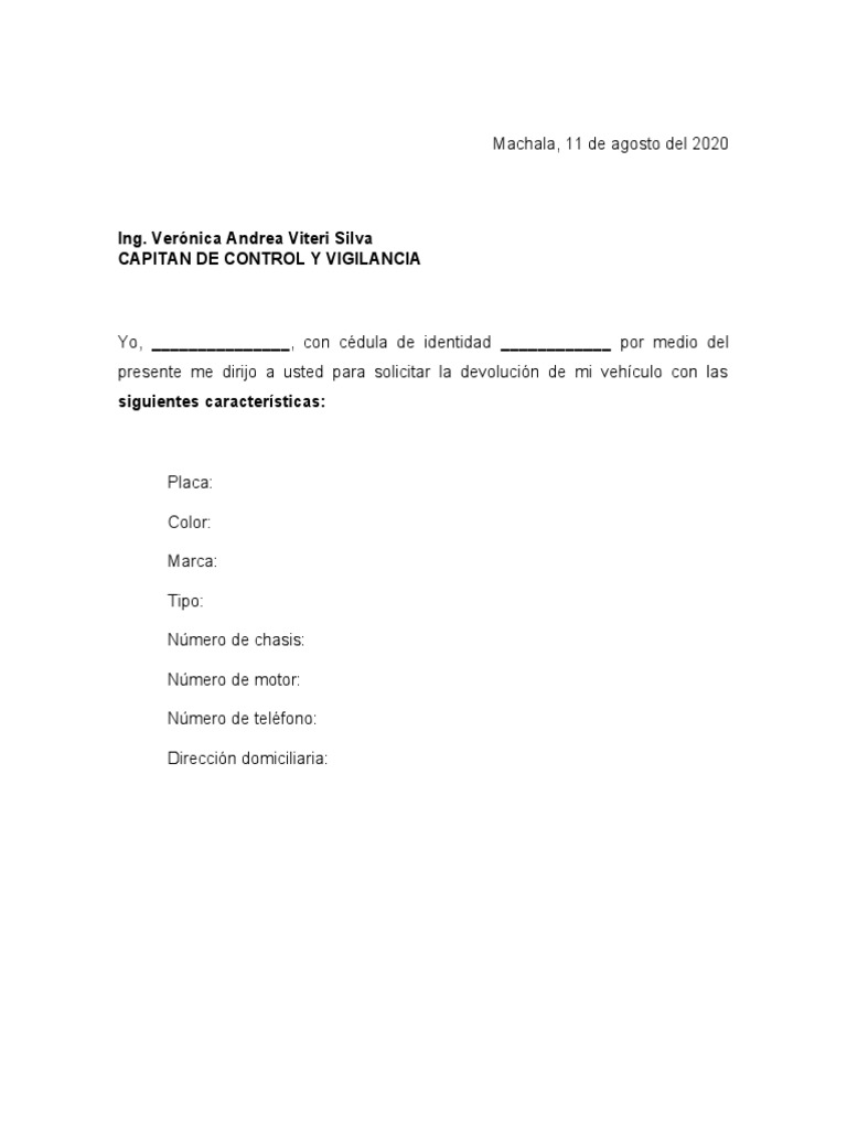 Solicitud - Devolución de Vehículo | PDF