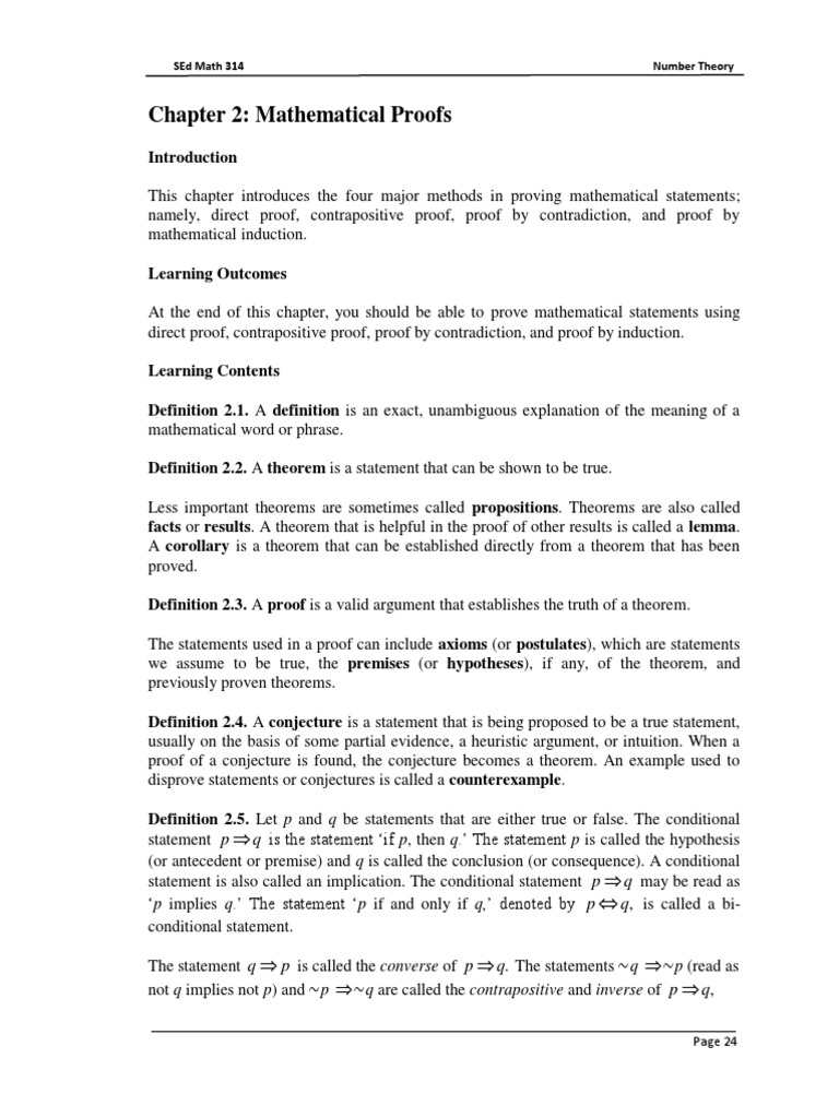 Chapter 2: Mathematical Proofs: Sed Math 314 Number Theory | PDF ...