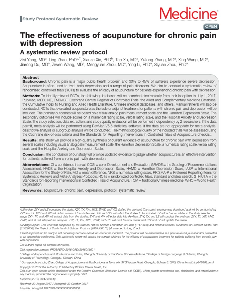 Medicine: The Effectiveness of Acupuncture For Chronic Pain With Depression | PDF | Acupuncture ...