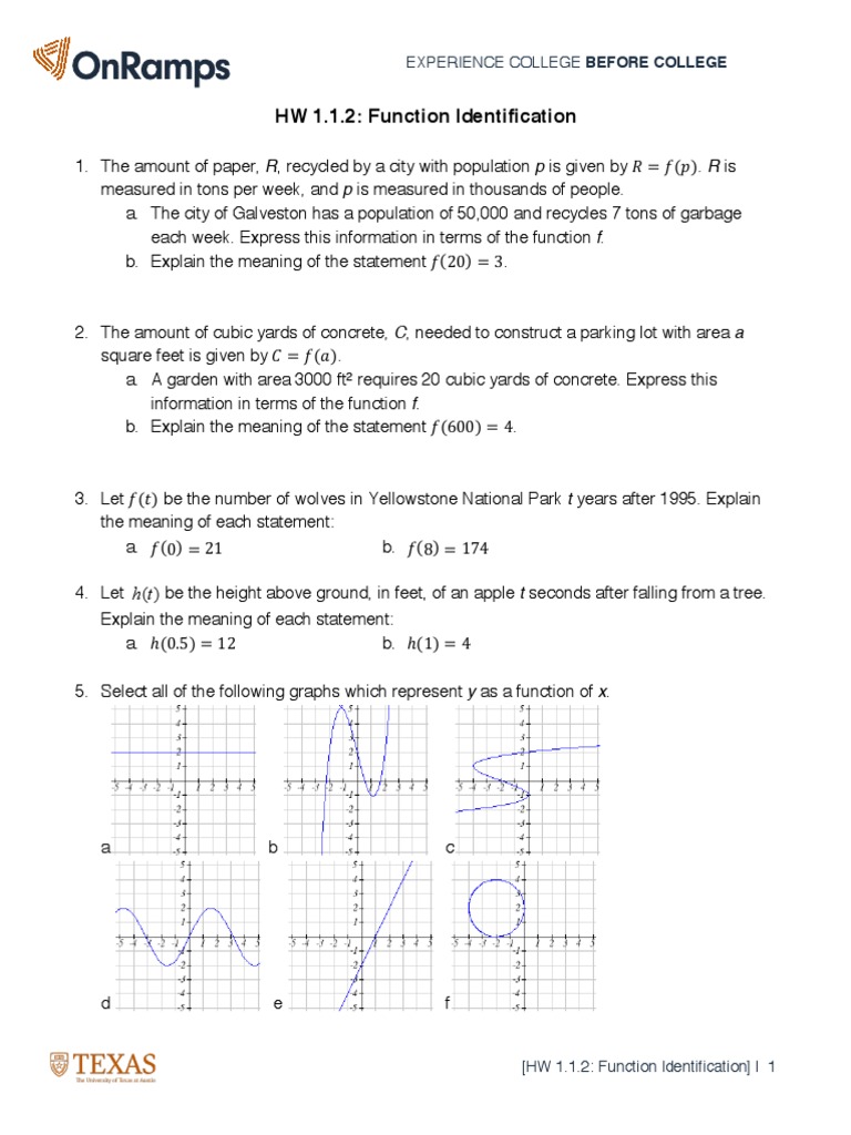 HW 1.1.2 Function Identification PDF | PDF | Teaching Mathematics