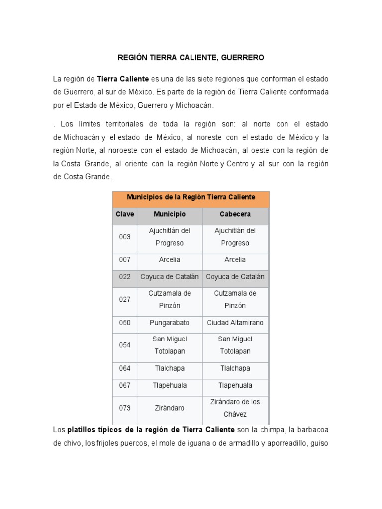 La Región de Tierra Caliente, Guerrero | PDF | Cocina latinoamericana ...