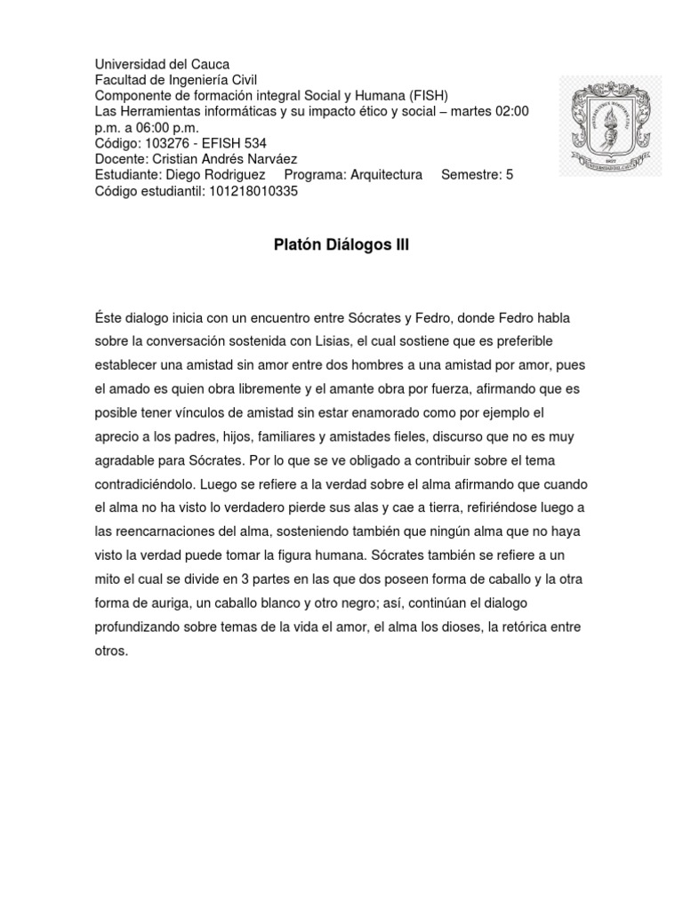 Diálogos de Platón: Fedro y el alma | PDF | Ciencias sociales | Filosofía
