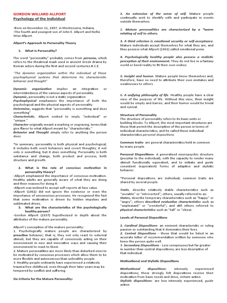 Psychology of The Individual: Gordon Willard Allport | PDF ...