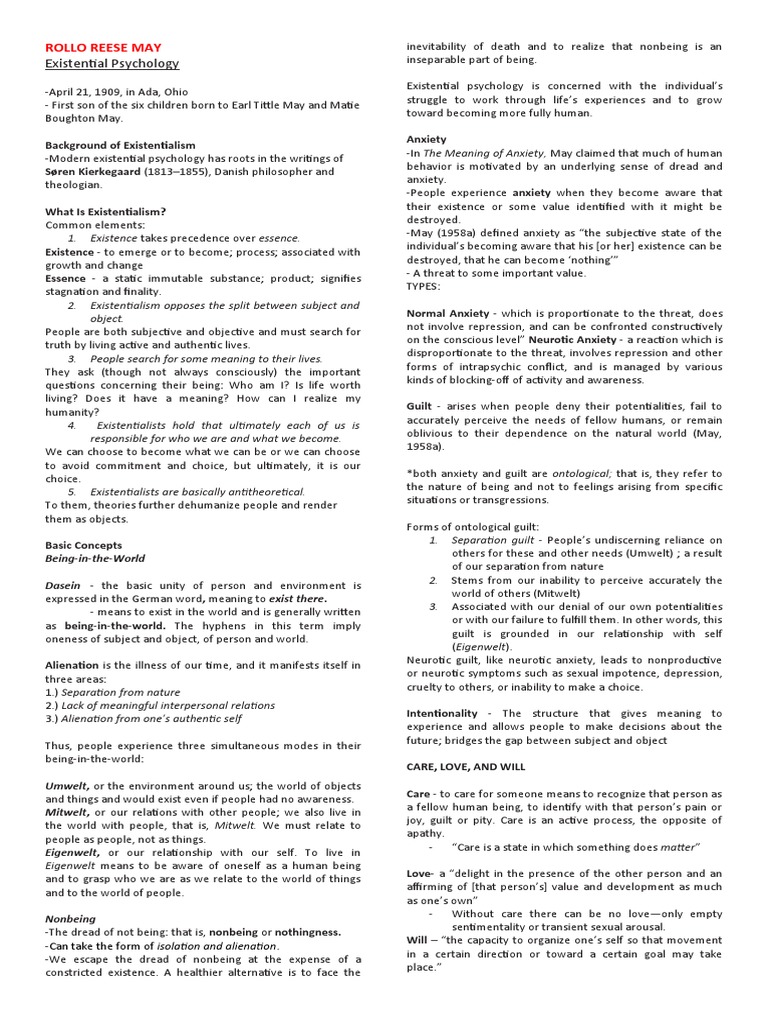 Existential Psychology: Rollo Reese May | PDF | Existentialism | Free Will