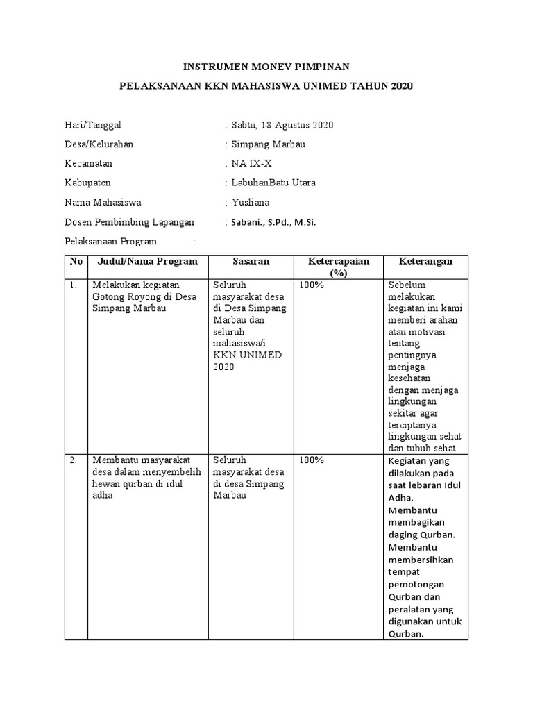 Instrumen Monev KKN | PDF