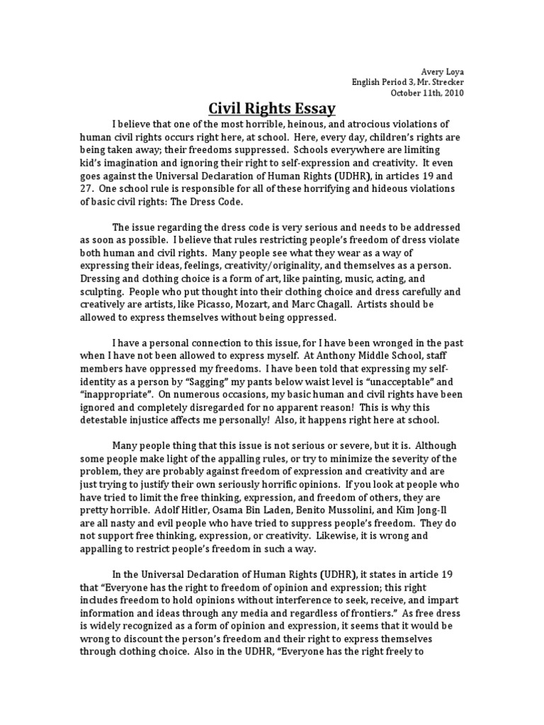 Civil Rights Essay October 2010 | Download Free PDF | Freedom Of Speech ...