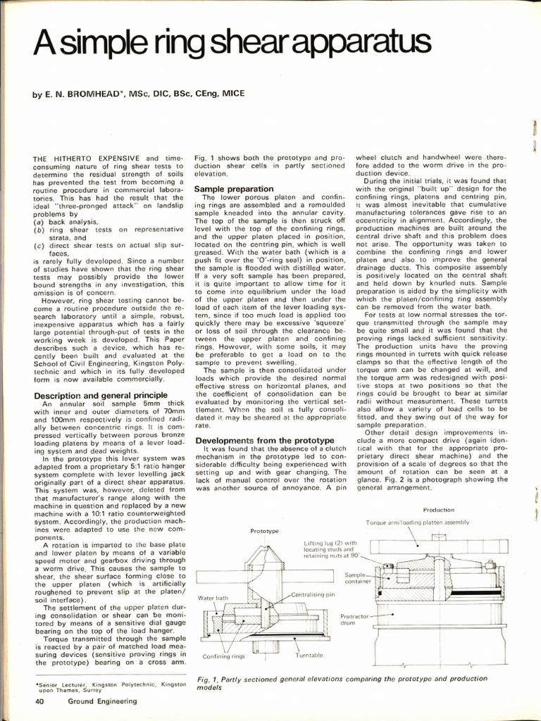 Bromhead A Simple Ring Shear Apparatus Pdf Stress Mechanics