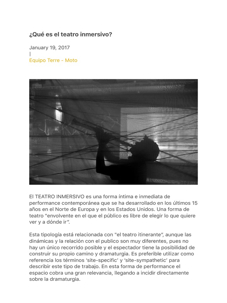 ¿Qué Es El Teatro Inmersivo? | PDF