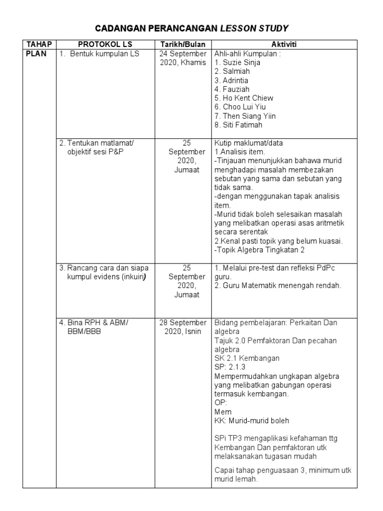 Tahapan Lesson Study dalam P&P | PDF