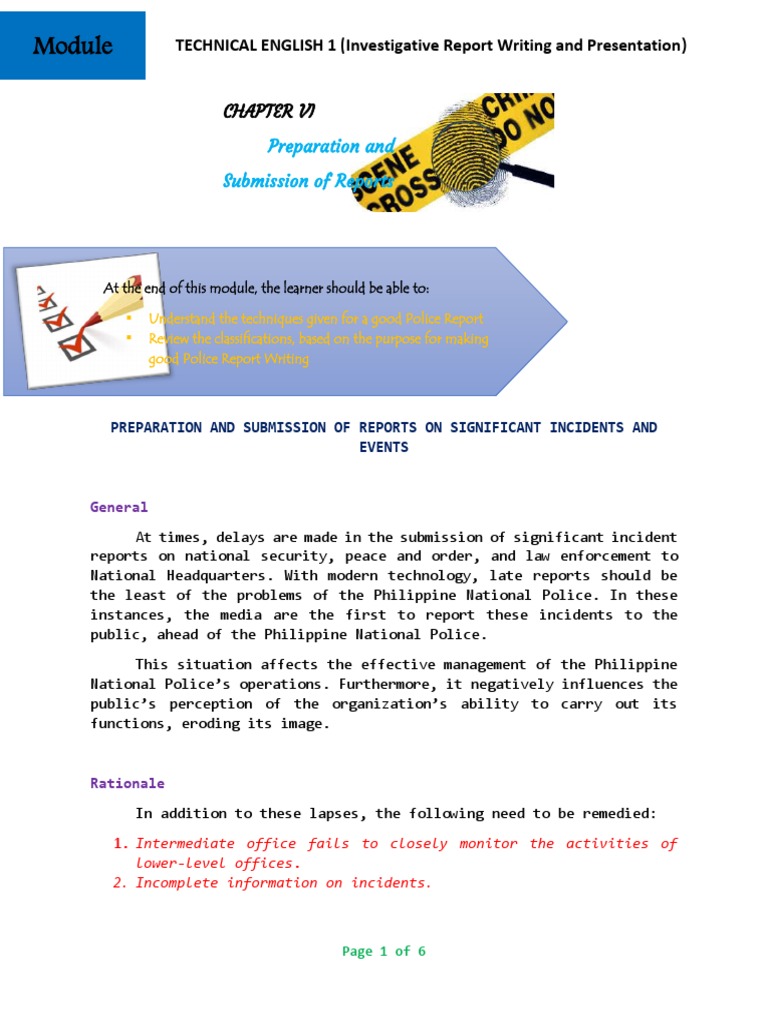 Chapter 6 - Preparation and Submission of Reports On Significant ...