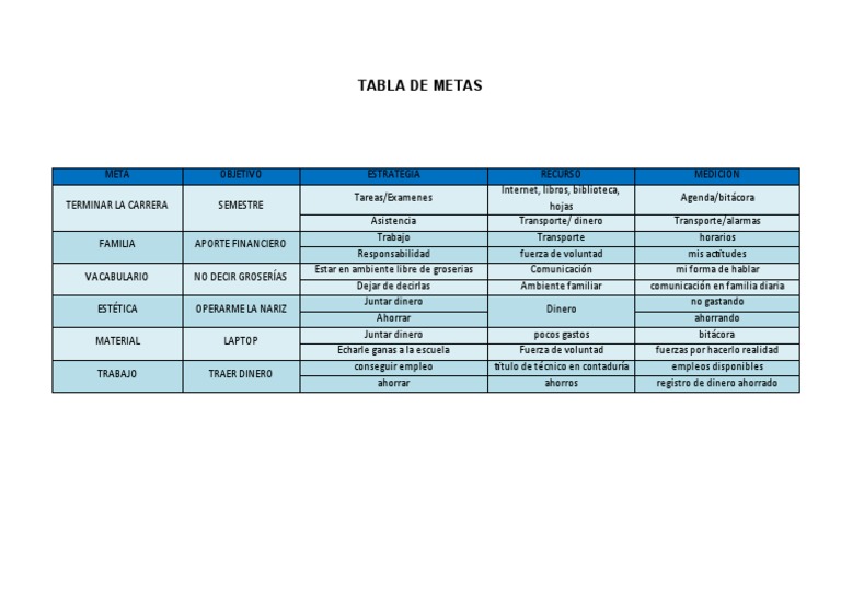 Tabla de Metas | PDF
