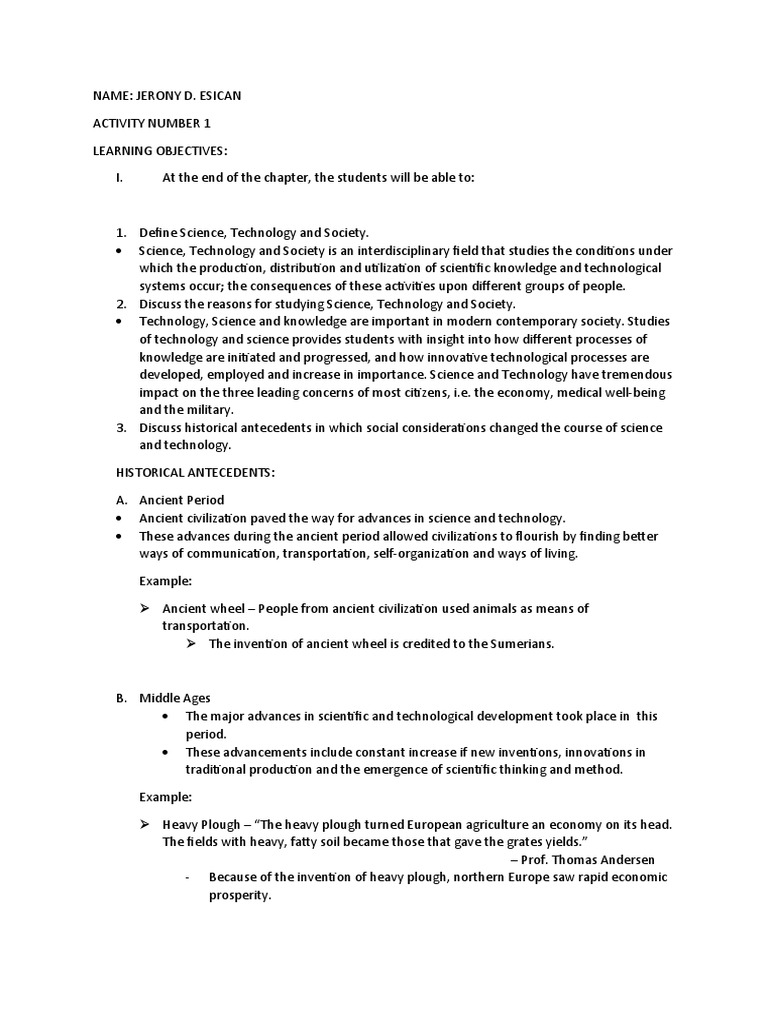 STS ACT. 1 - Jerony E. | PDF | Science | Society