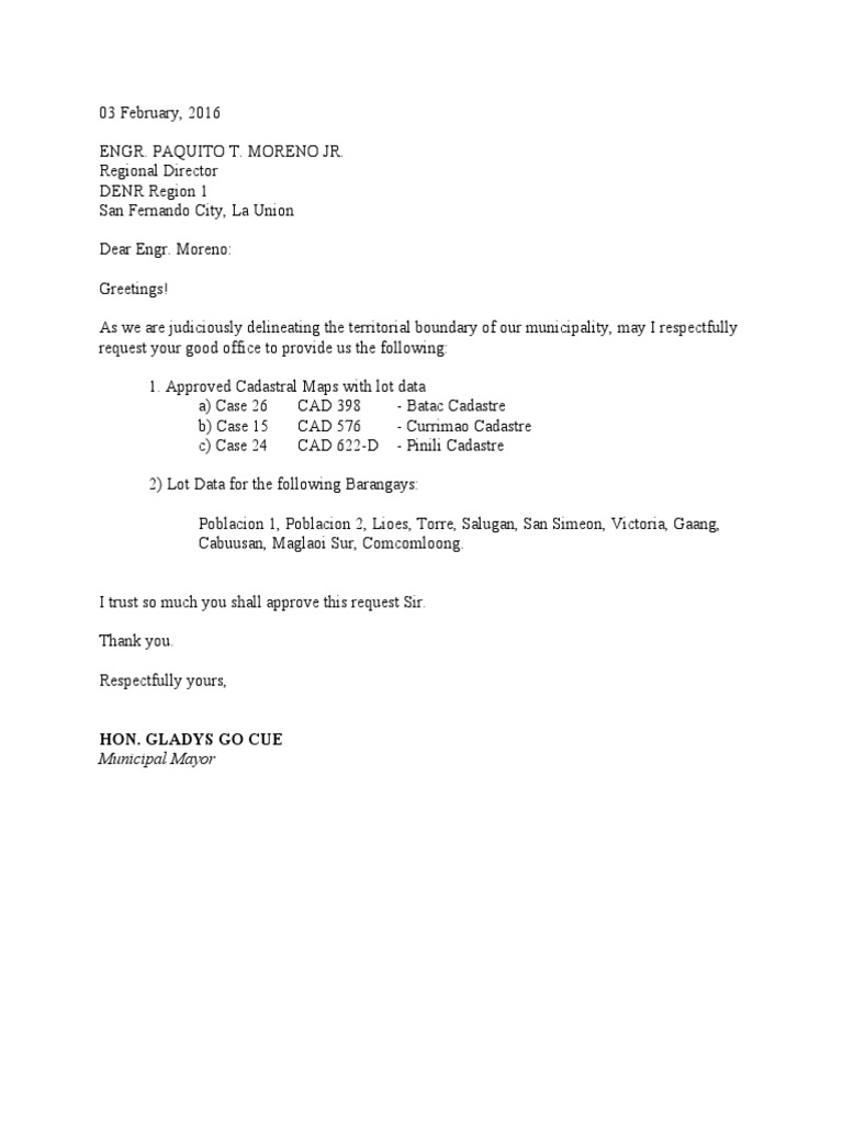 Letter - Denr.request - Cadastral Maps | PDF | Travel