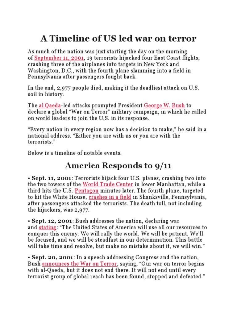 A Timeline of US Led War On Terror | PDF | September 11 Attacks | War ...