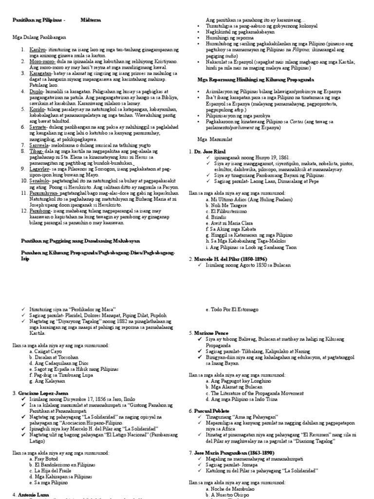 Reviewer Panitikan NG Pilipinas Midterm | PDF