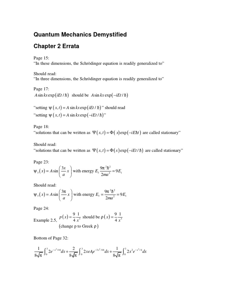 Quantum Mechanics Demystified Errata | PDF | Theoretical Physics ...