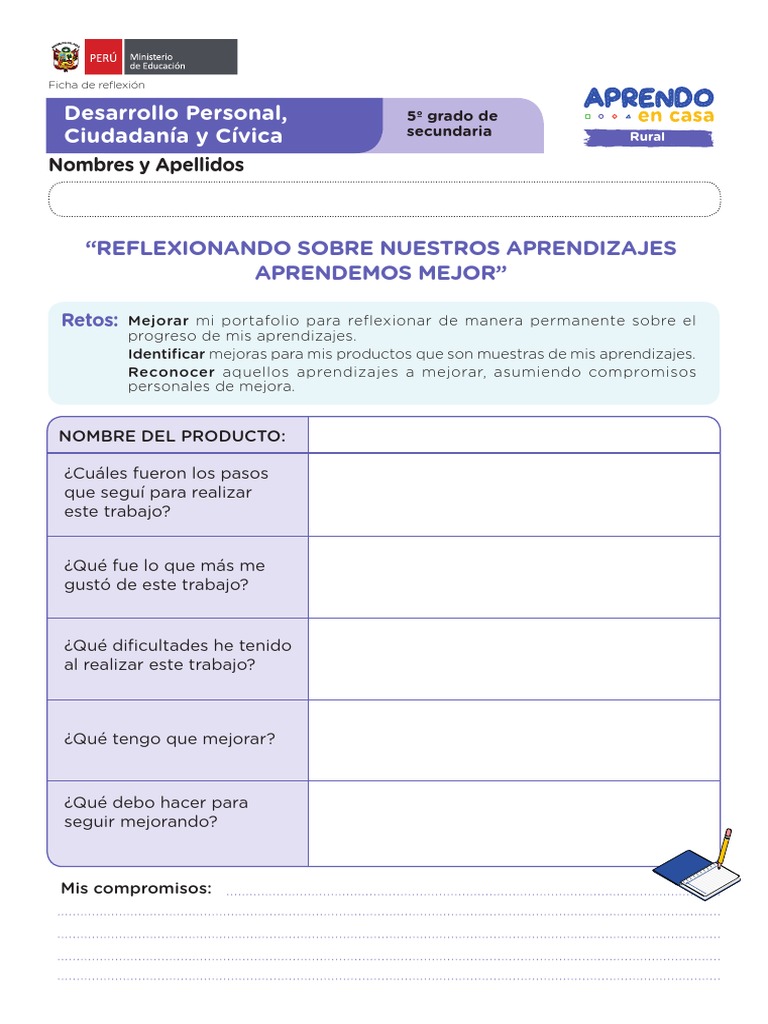 Ficha de Trabajo Jornada de Reflexion 5° Secundaria DPCC PDF | PDF | Ciencias sociales ...